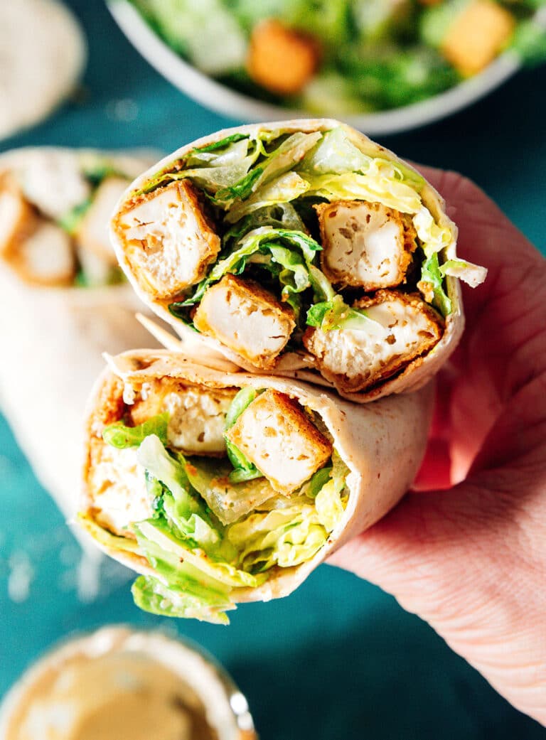 Vegan Chicken Caesar Wraps (With Crispy Tahini Tofu) | Live Eat Learn