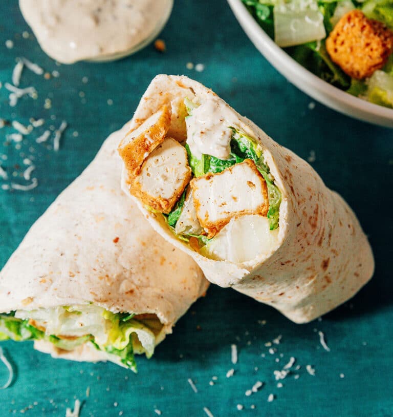 Vegan Chicken Caesar Wraps (With Crispy Tahini Tofu) | Live Eat Learn