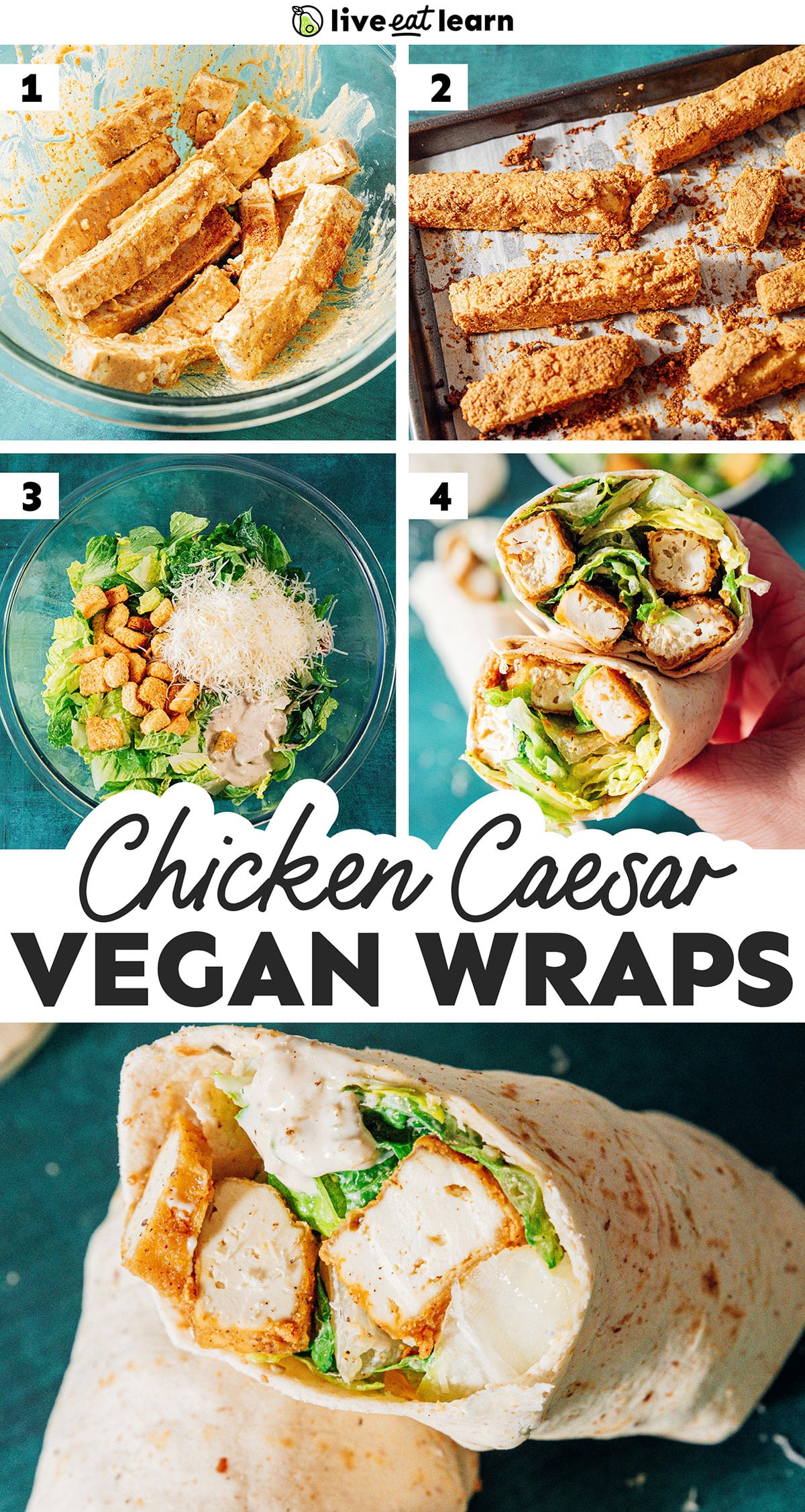 Vegan Chicken Caesar Wraps (With Crispy Tahini Tofu) | Live Eat Learn