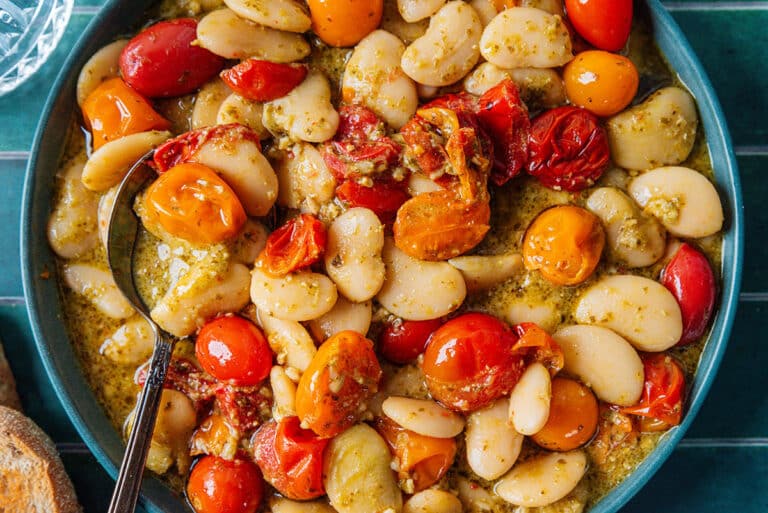 Creamy Pesto Butter Beans Skillet (6 Ingredients) | Live Eat Learn