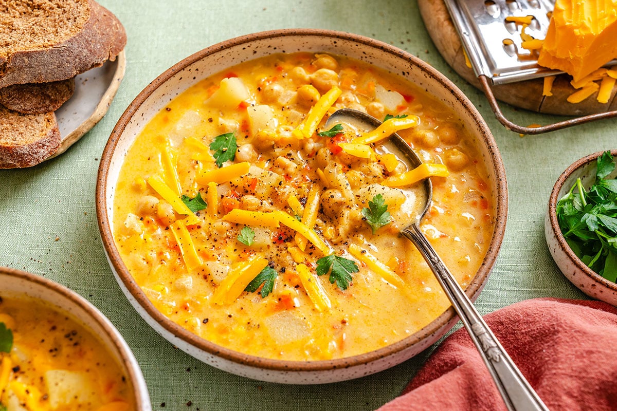 Cheddar Chickpea Chowder (Thick & Creamy!) | Live Eat Learn